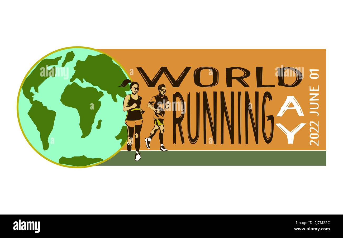Global running Day in June, vector banner design. A young smiling ...