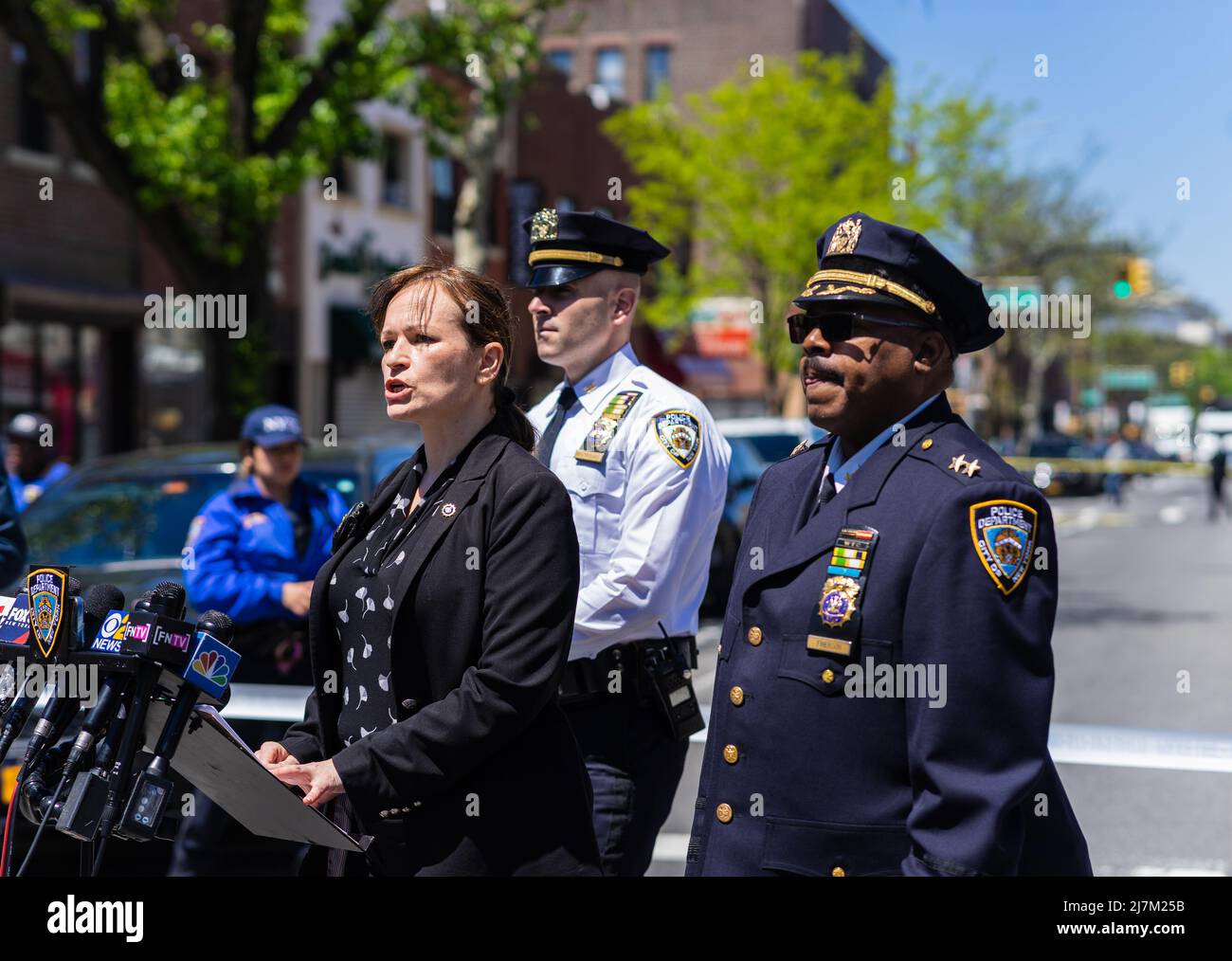 Queens, NY on May 9, 2022. NYPD Deputy Chief Julie Morrill briefs the ...
