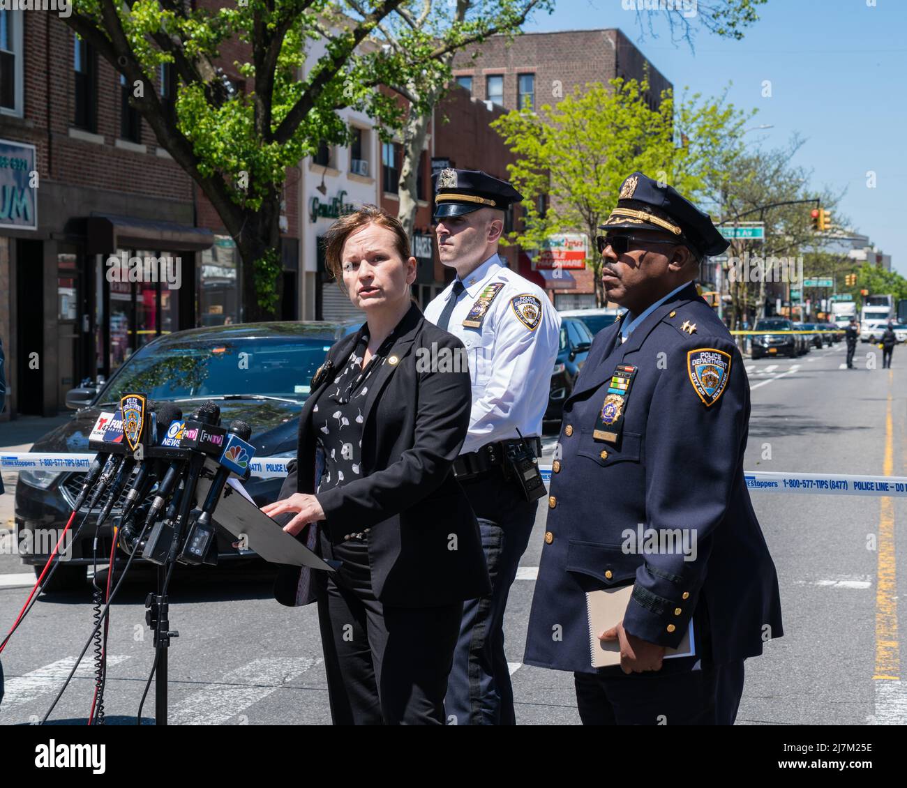 Queens, NY on May 9, 2022. NYPD Deputy Chief Julie Morrill briefs the ...
