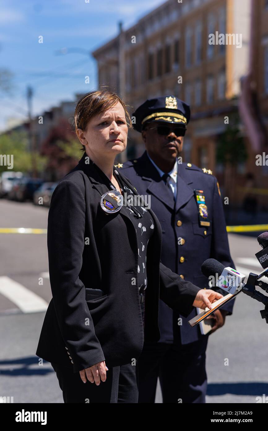 Queens, NY on May 9, 2022. NYPD Deputy Chief Julie Morrill briefs the ...