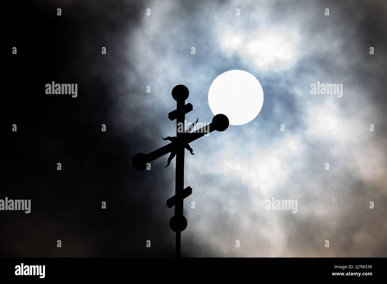 Orthodox cross on top of the church against the dramatic sky. Photo ...