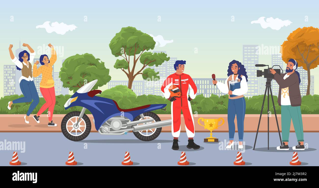 Journalist interview moto sport race winner scene Stock Vector Image ...