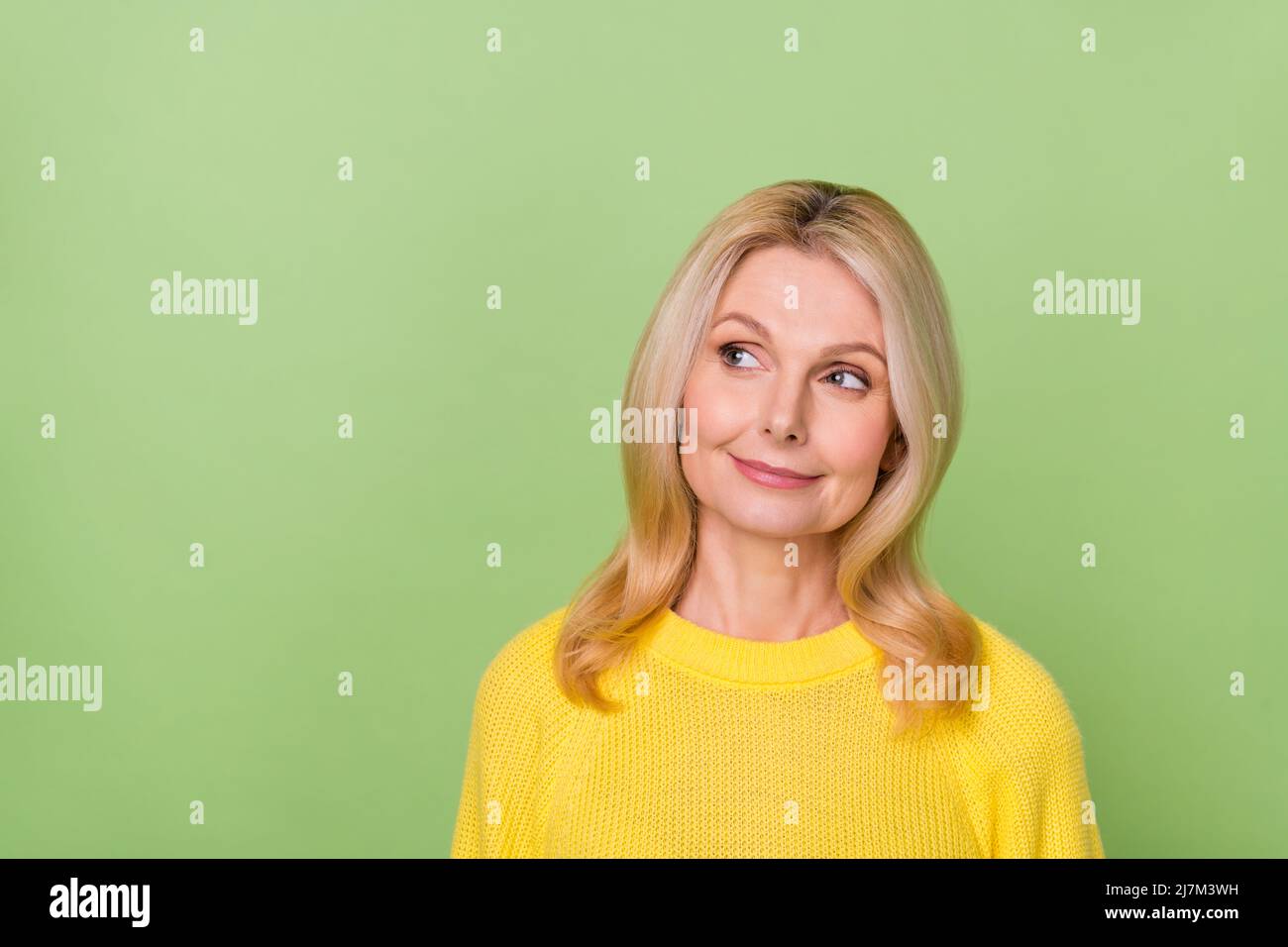 Photo of minded aged lady look empty space deep thinking decide ...