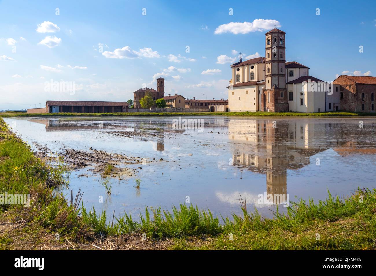 View of reflecting clouds on the rice fields of the Principality of ...