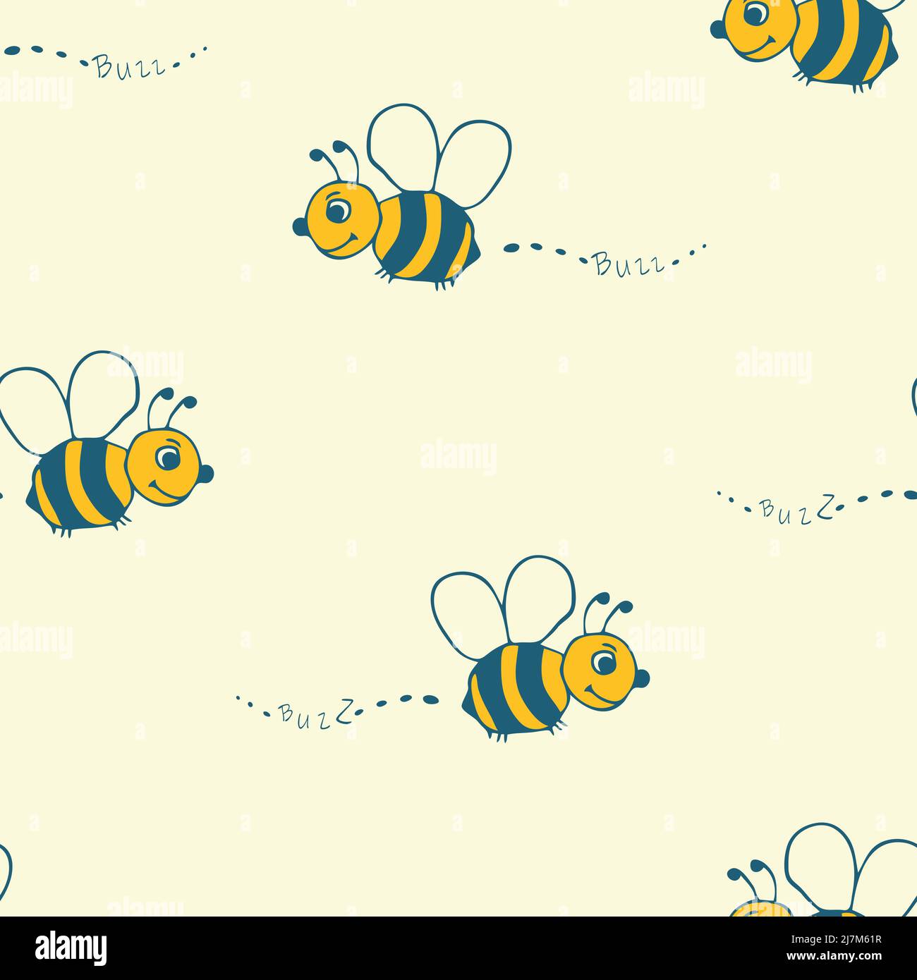 Seamless vector pattern with hand drawn bees on yellow background ...