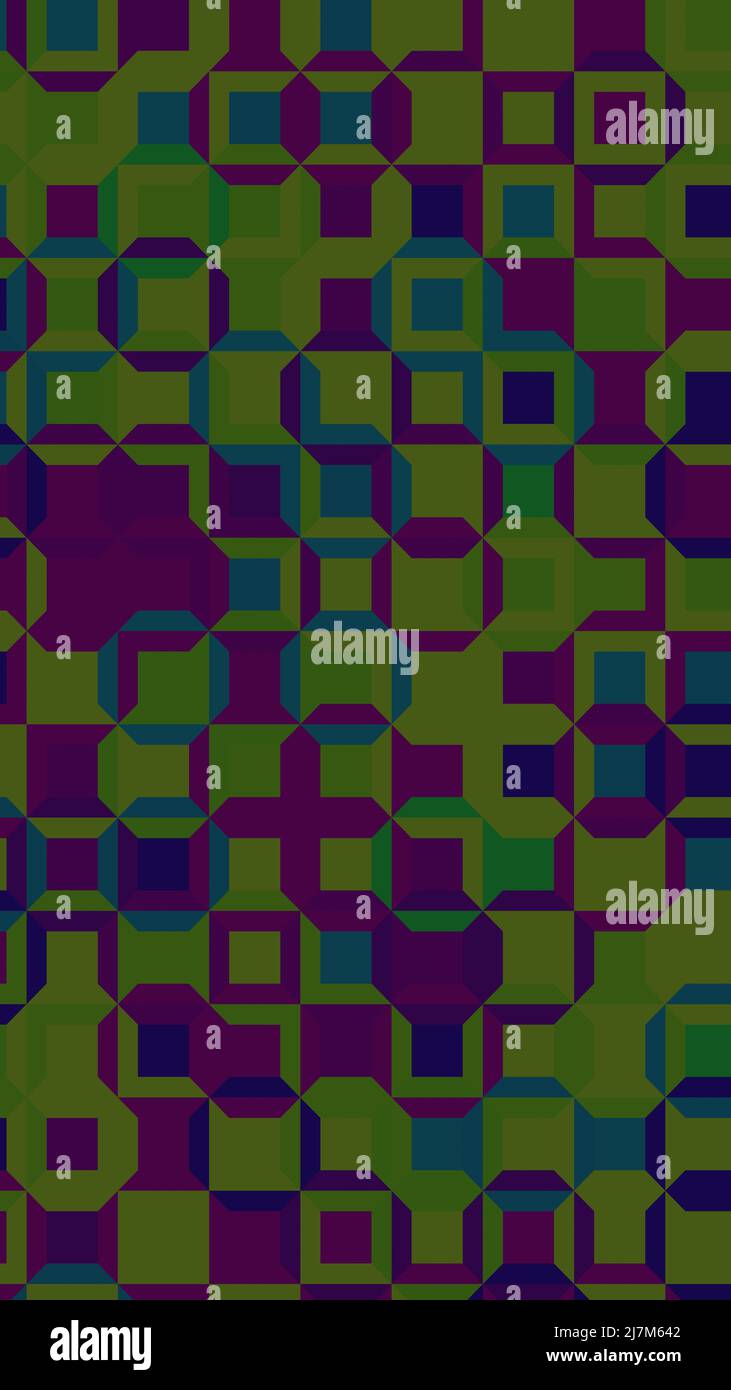Geometric texture - squares and triangles, dark forest green - magenta ...