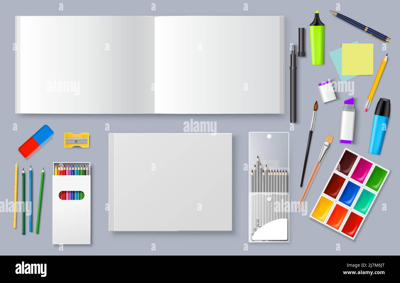 Painting art stationery realistic 3d vector set Stock Vector Image ...