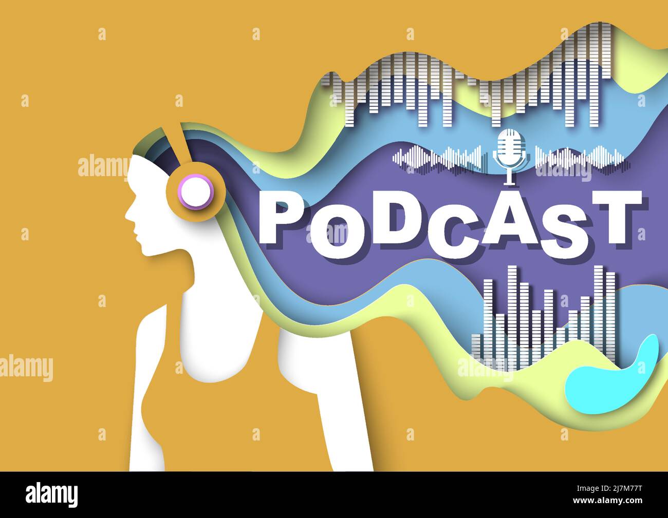 Podcast concept audio broadcast paper art vector Stock Vector Image ...