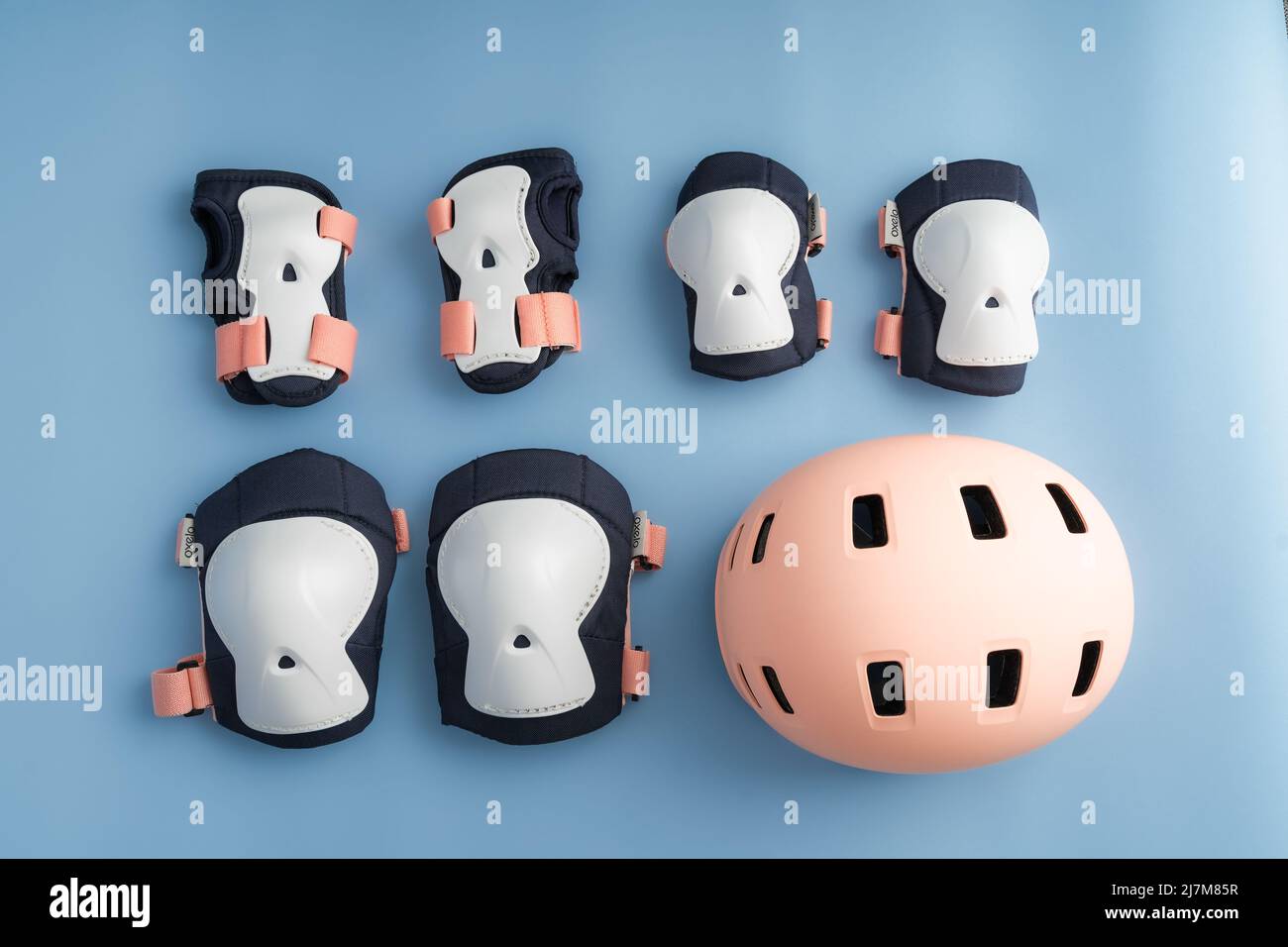 Top view of roller skates protective gear set - knee, elbow and wrist ...