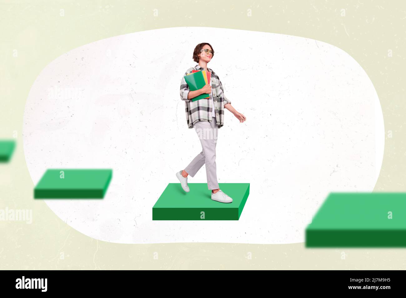 Creative photo artwork collage of beautiful lady rising working success ...