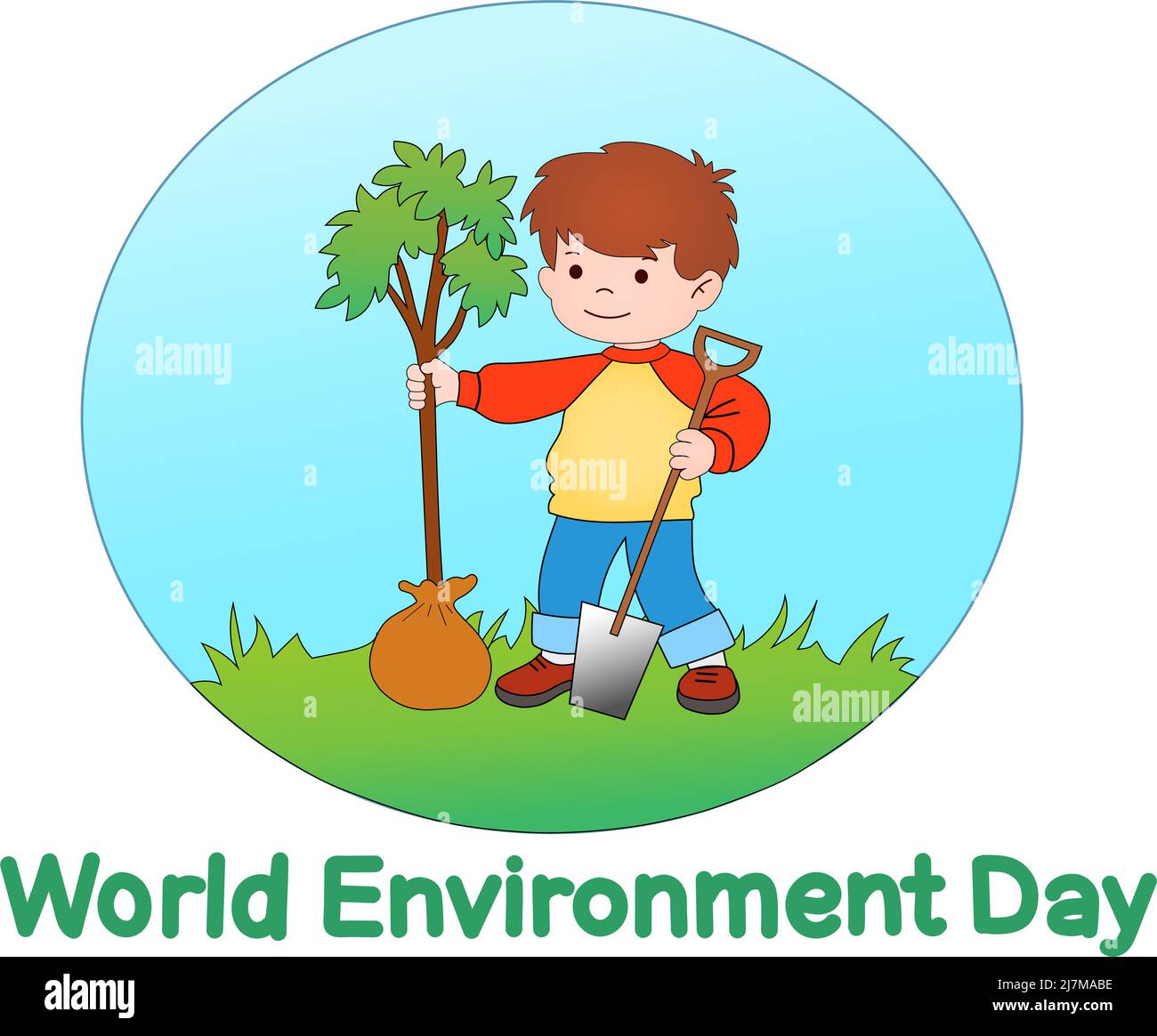 illustration of cartoon boy planting tree near world environment day ...