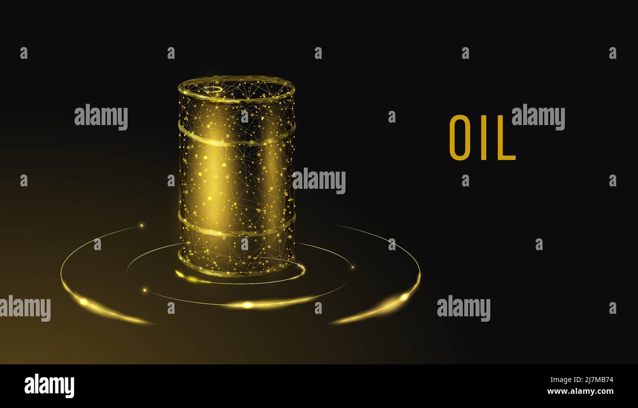 Barrel with oil. Glowing barrel of petroleum. Wireframe low poly ...
