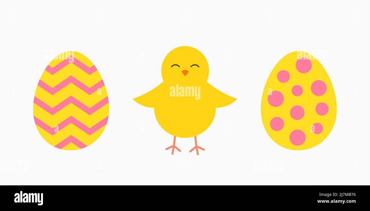 Easter eggs and chick symbols. Cute Easter vector illustration Stock ...