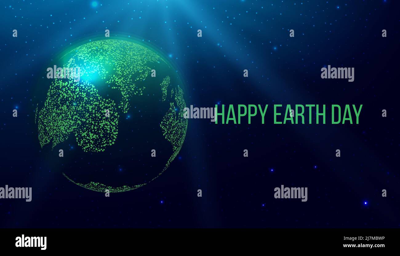 Happy Earth Day concept. Planet Earth on futuristic modern abstract ...