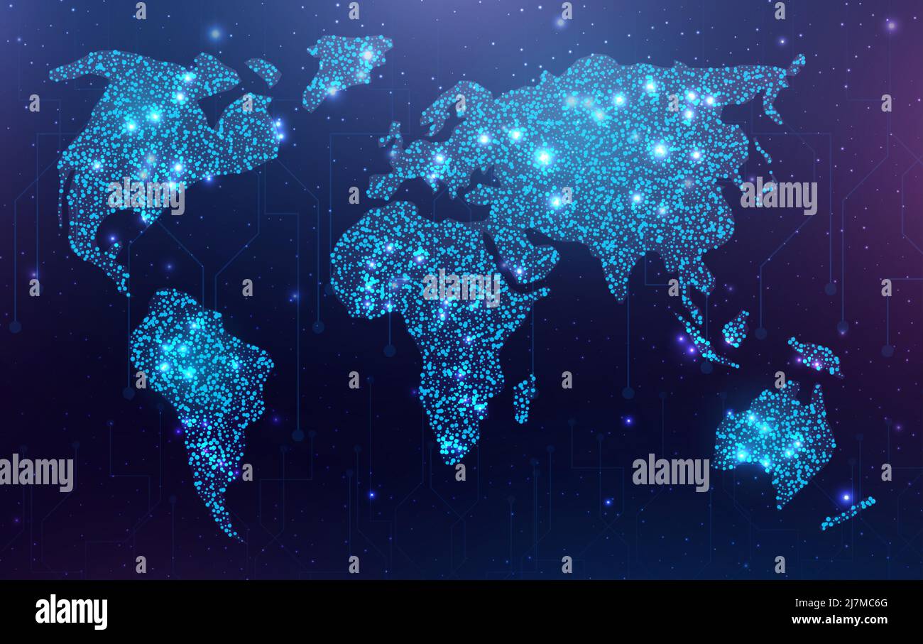 Futuristic map of the planet. World map. Globalization internet and ...