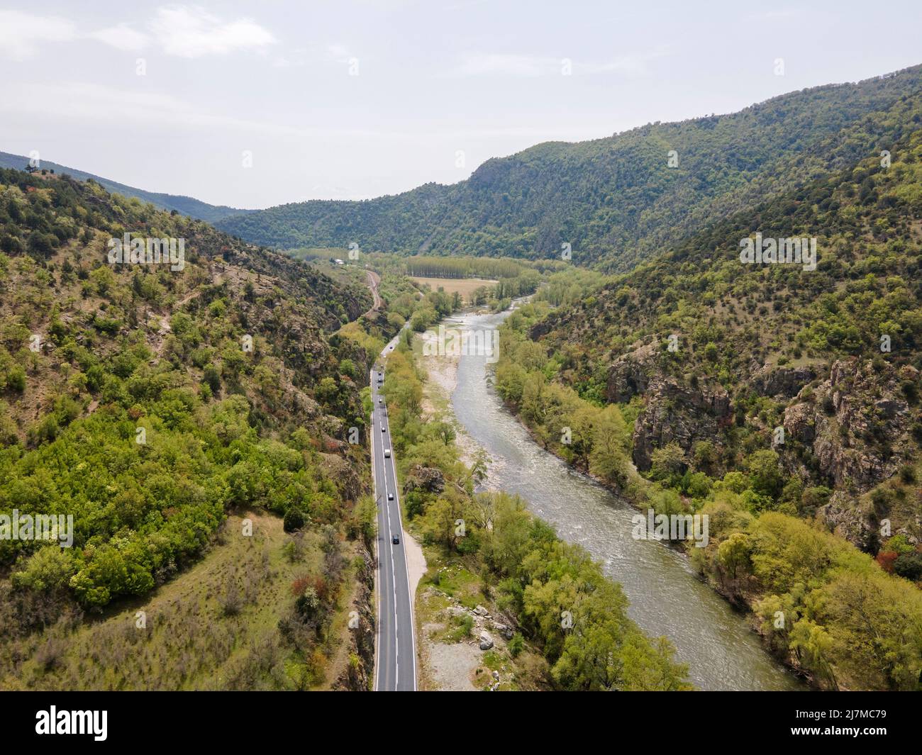 Amazing Aerial view of Struma River passing through the Kresna Gorge ...