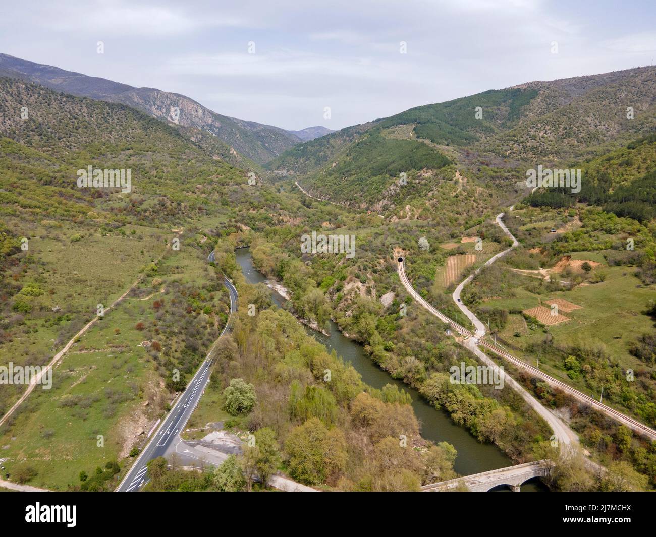 Amazing Aerial view of Struma River passing through the Kresna Gorge ...