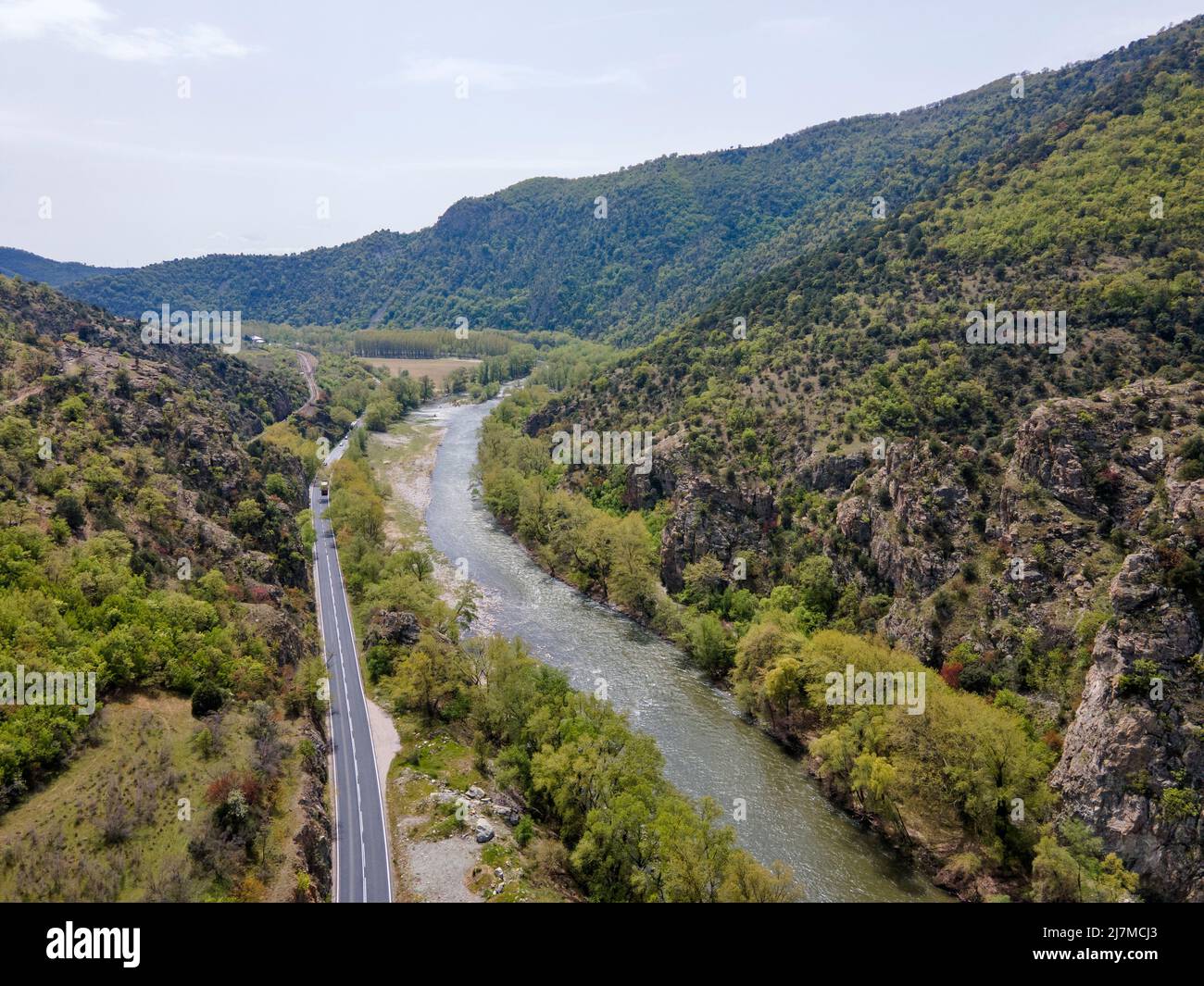 Amazing Aerial view of Struma River passing through the Kresna Gorge ...