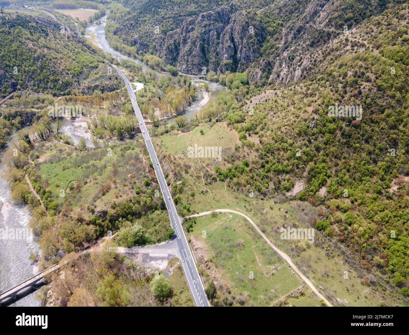 Amazing Aerial view of Struma River passing through the Kresna Gorge ...