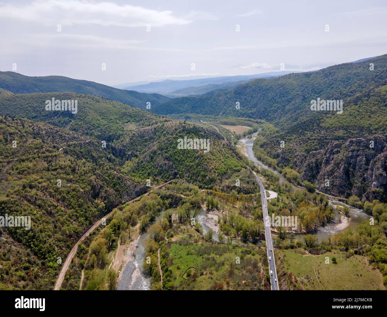 Amazing Aerial view of Struma River passing through the Kresna Gorge ...