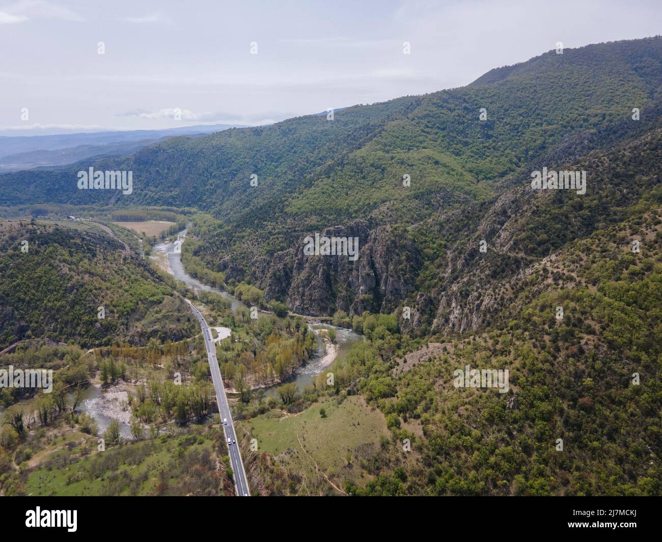 Amazing Aerial view of Struma River passing through the Kresna Gorge ...
