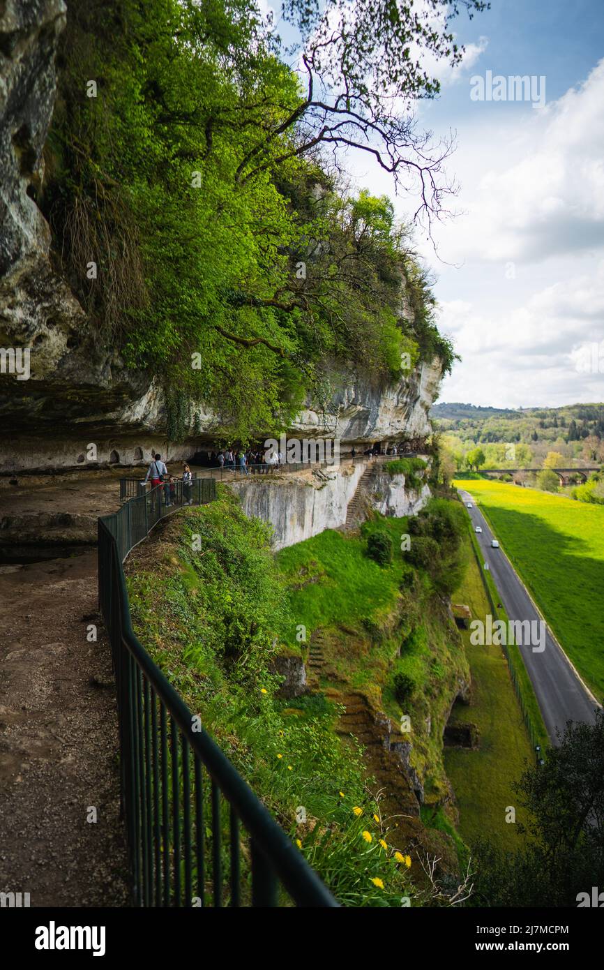 The Roque Saint-Christophe troglodytic villageis a big rock formation ...