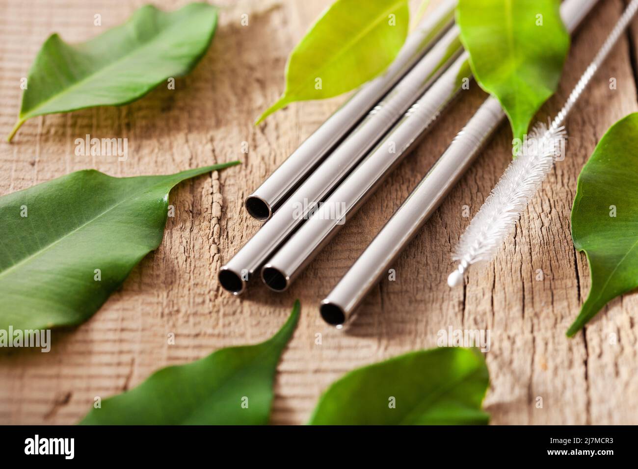 eco-friendly reusable metal drinking straw. zero waste concept Stock ...