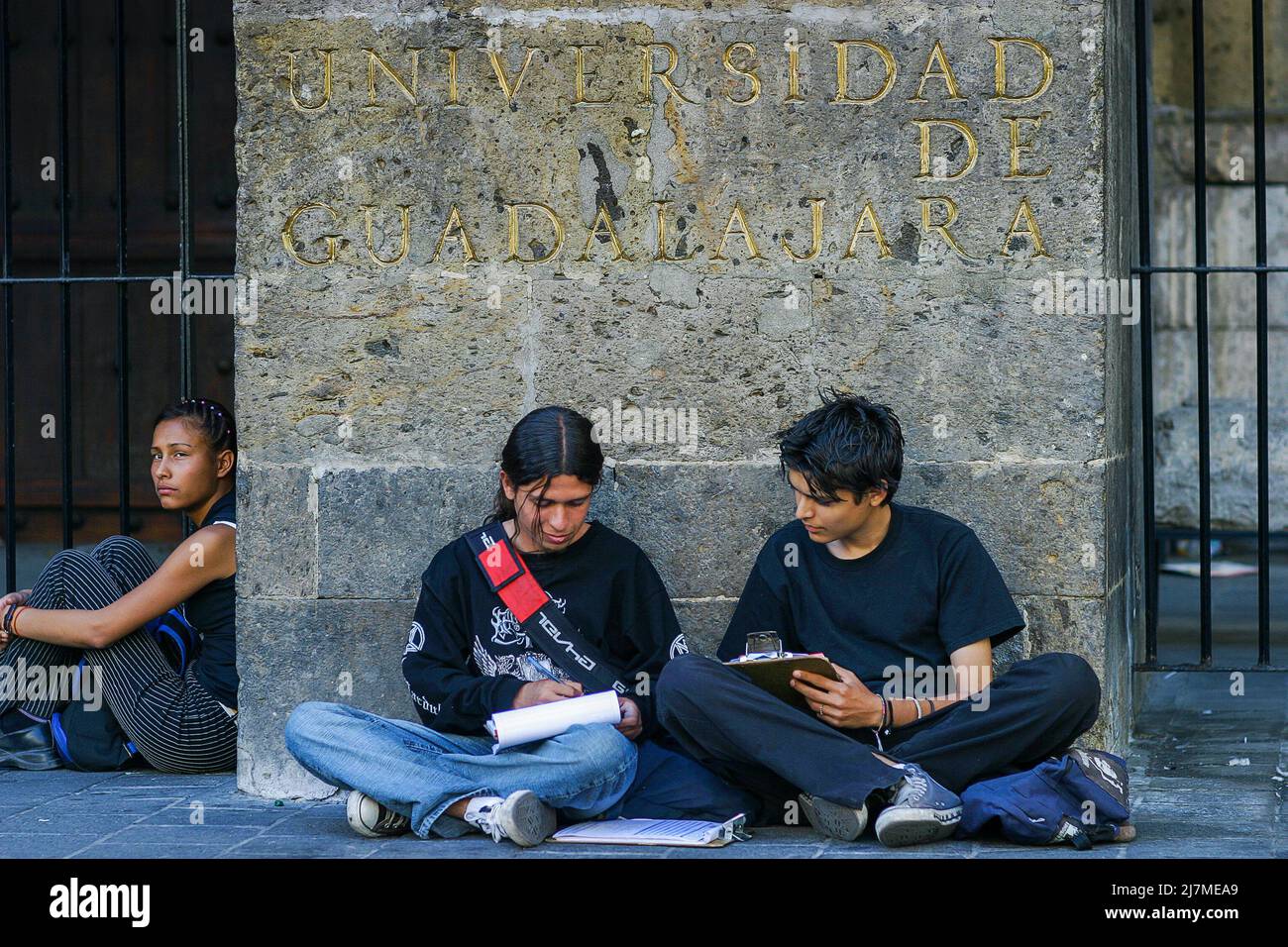 Mexico, students talk about their study in front of the university in ...