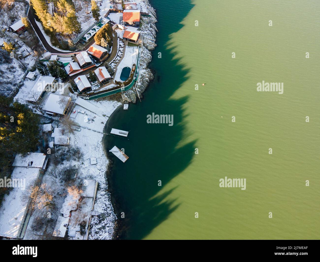 Aerial winter view of Iskar Reservoir near city of Sofia, Bulgaria ...