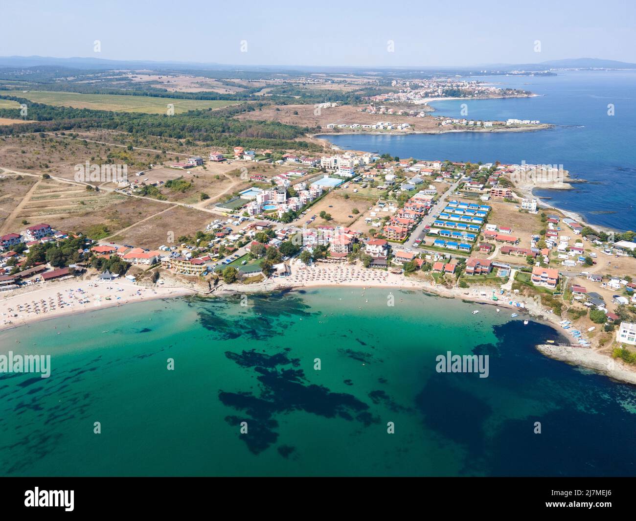 Aerial view of Arapya beach near town of Tsarevo, Burgas Region ...