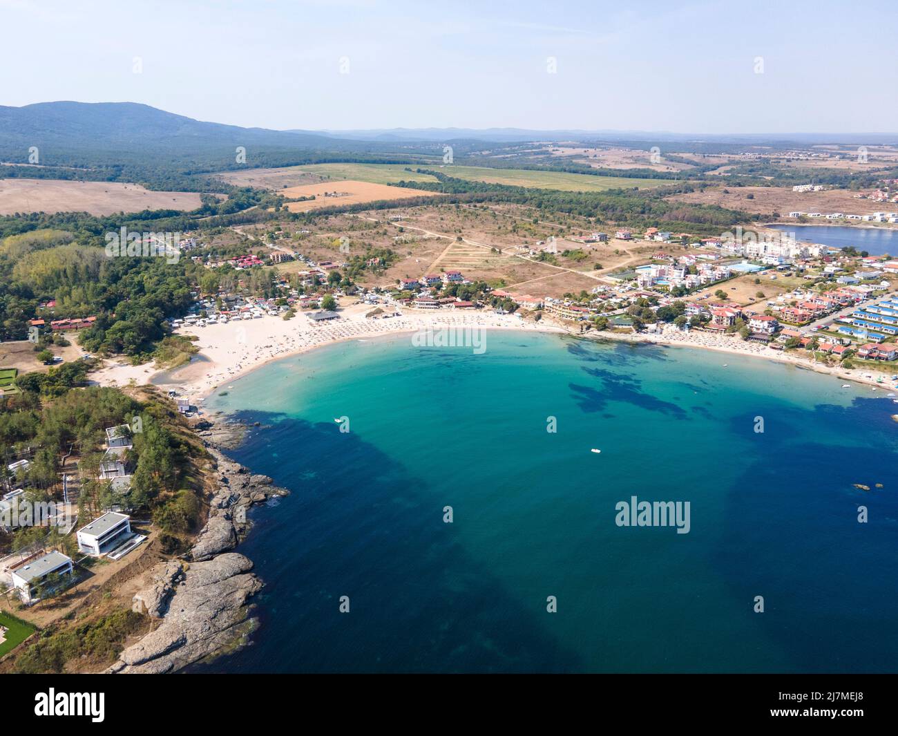 Aerial view of Arapya beach near town of Tsarevo, Burgas Region ...