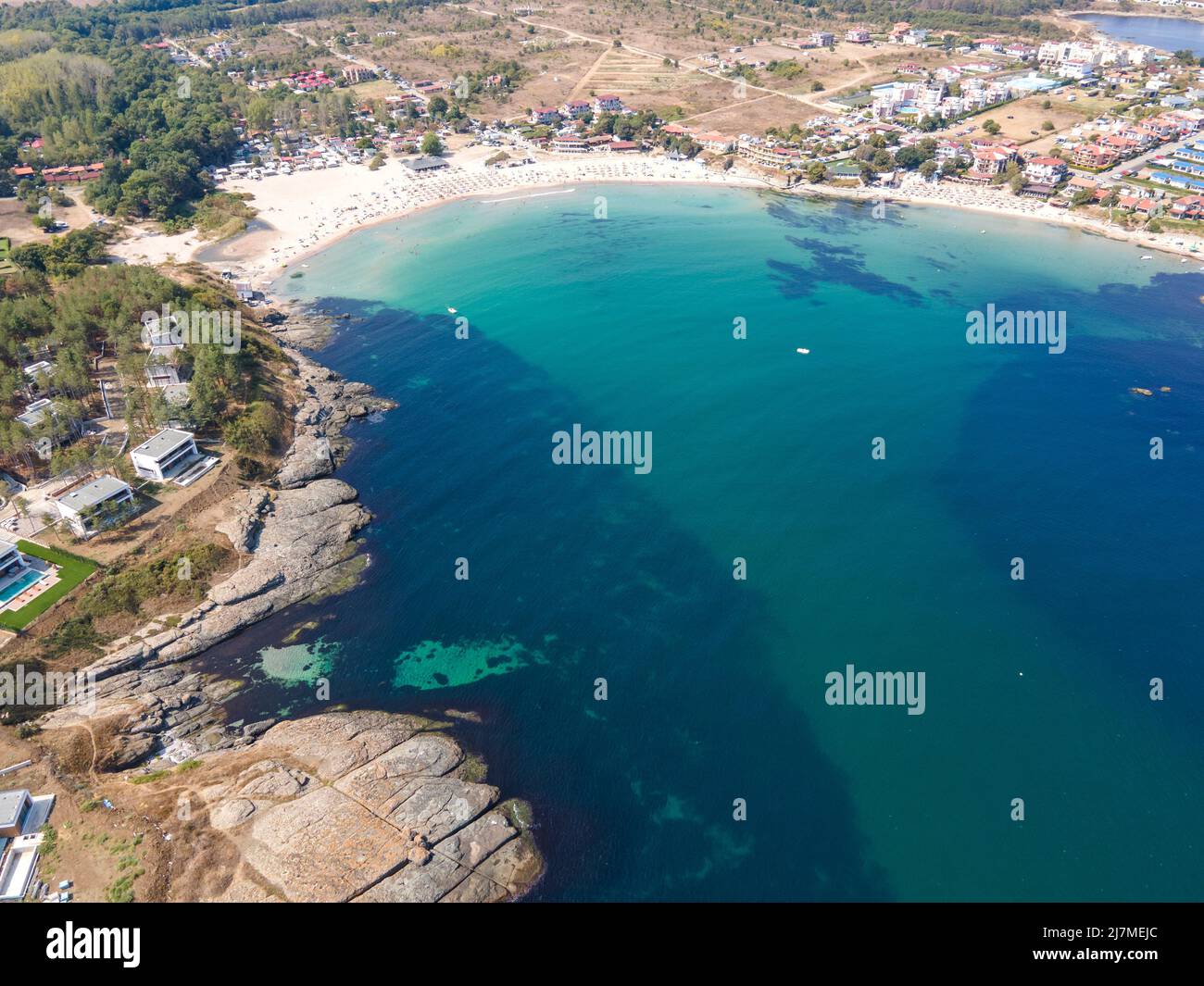 Aerial view of Arapya beach near town of Tsarevo, Burgas Region ...