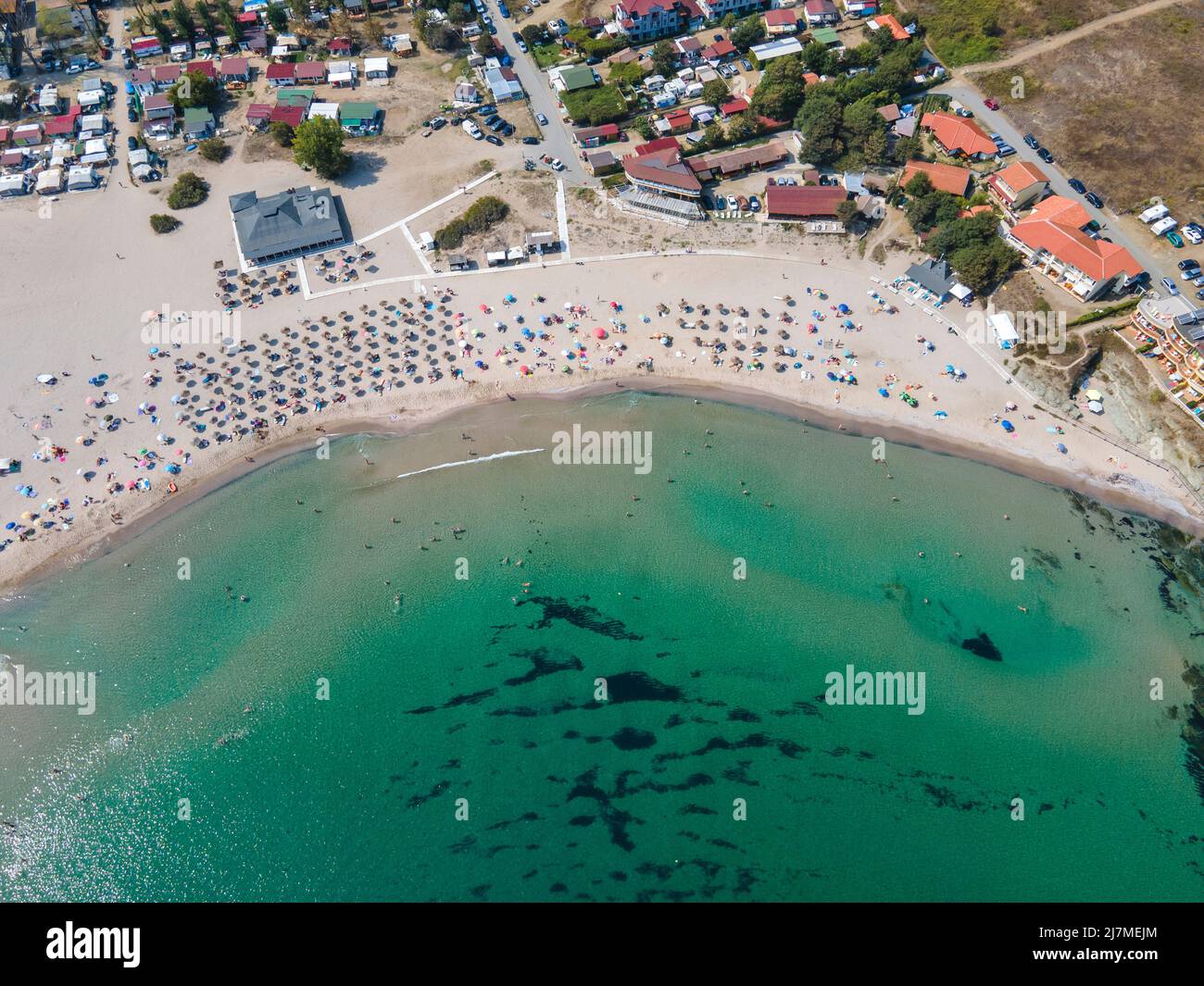 Aerial view of Arapya beach near town of Tsarevo, Burgas Region ...