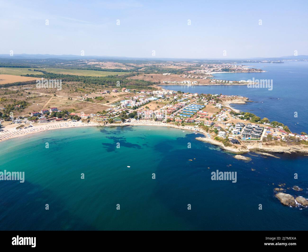 Aerial view of Arapya beach near town of Tsarevo, Burgas Region ...