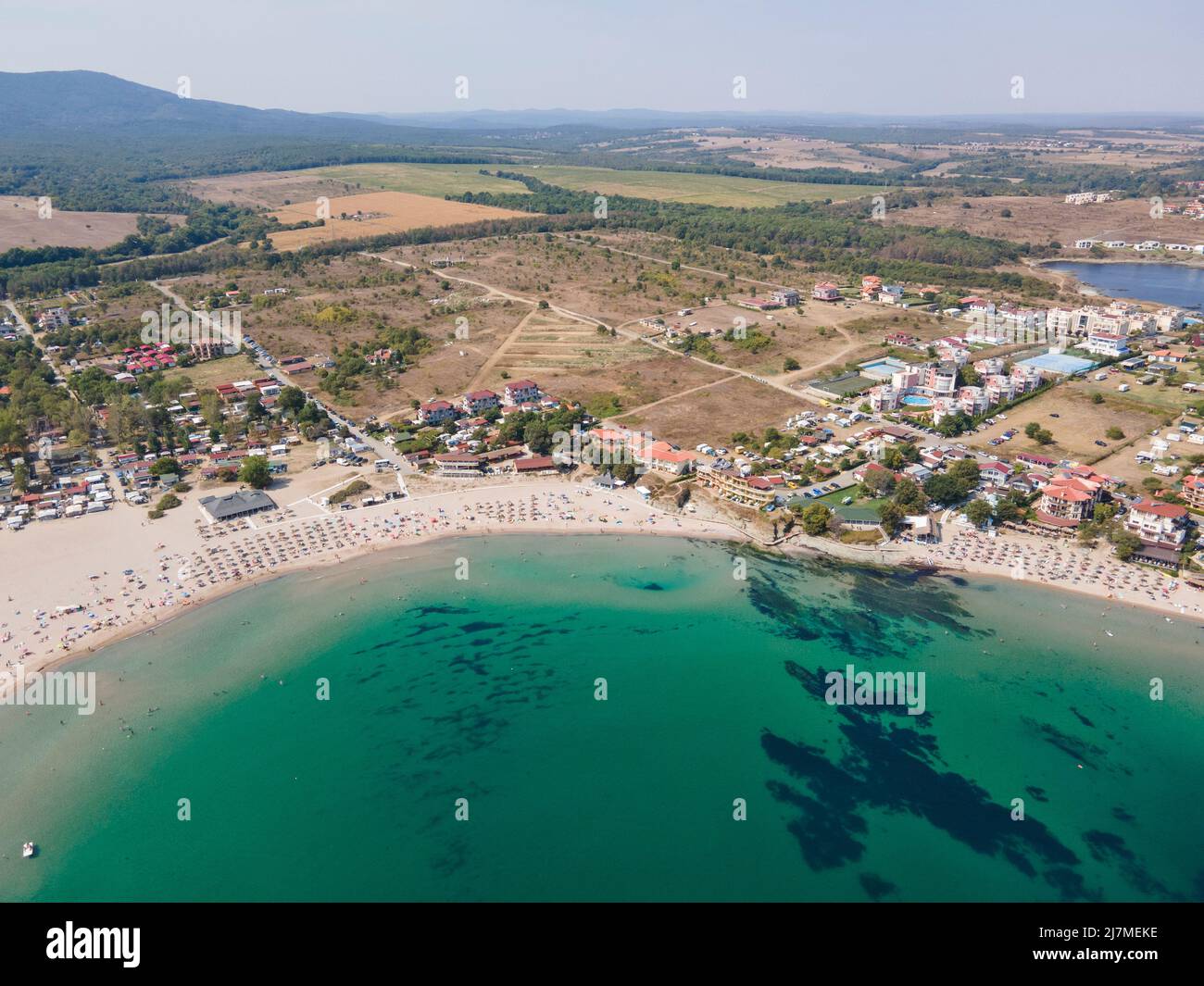 Aerial view of Arapya beach near town of Tsarevo, Burgas Region ...
