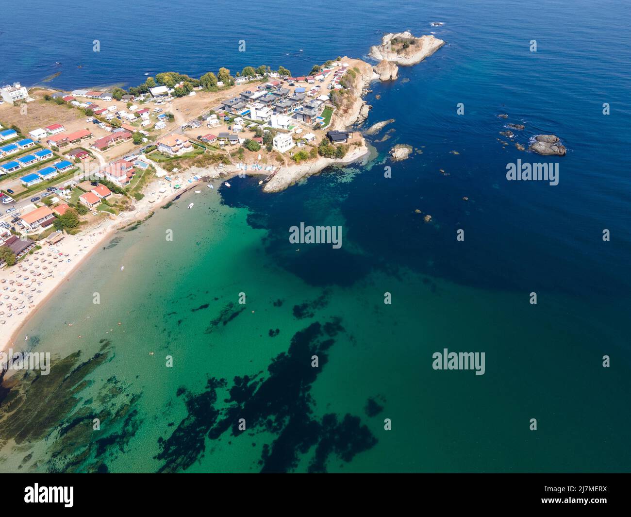 Aerial view of Arapya beach near town of Tsarevo, Burgas Region ...