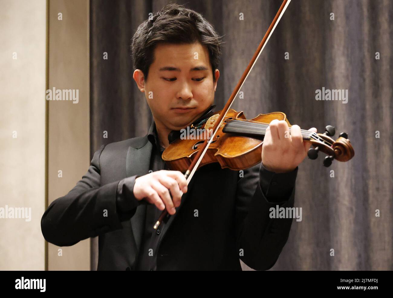 Tokyo, Japan. 10th May, 2022. Japanese violinist Fumiaki Miura plays ...