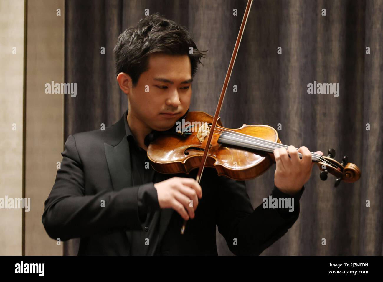 Tokyo, Japan. 10th May, 2022. Japanese violinist Fumiaki Miura plays ...