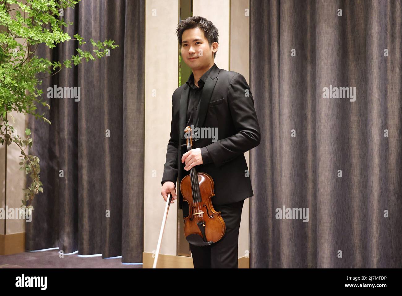 Tokyo, Japan. 10th May, 2022. Japanese violinist Fumiaki Miura displays ...