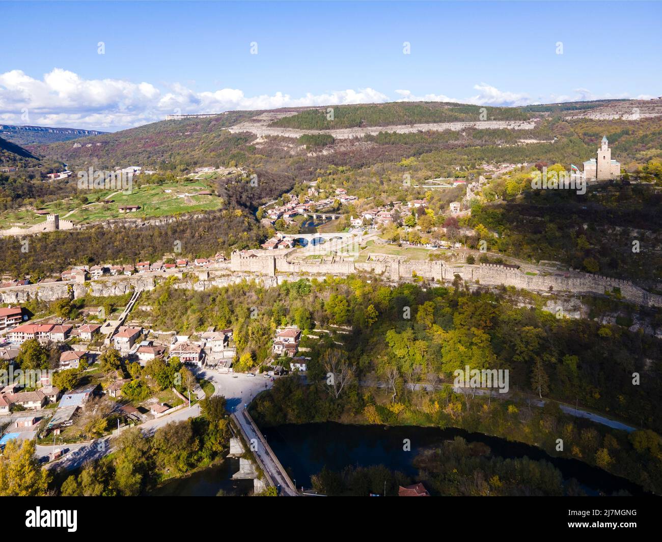 Amazing Aerial Sunset view of city of Veliko Tarnovo, Bulgaria Stock ...