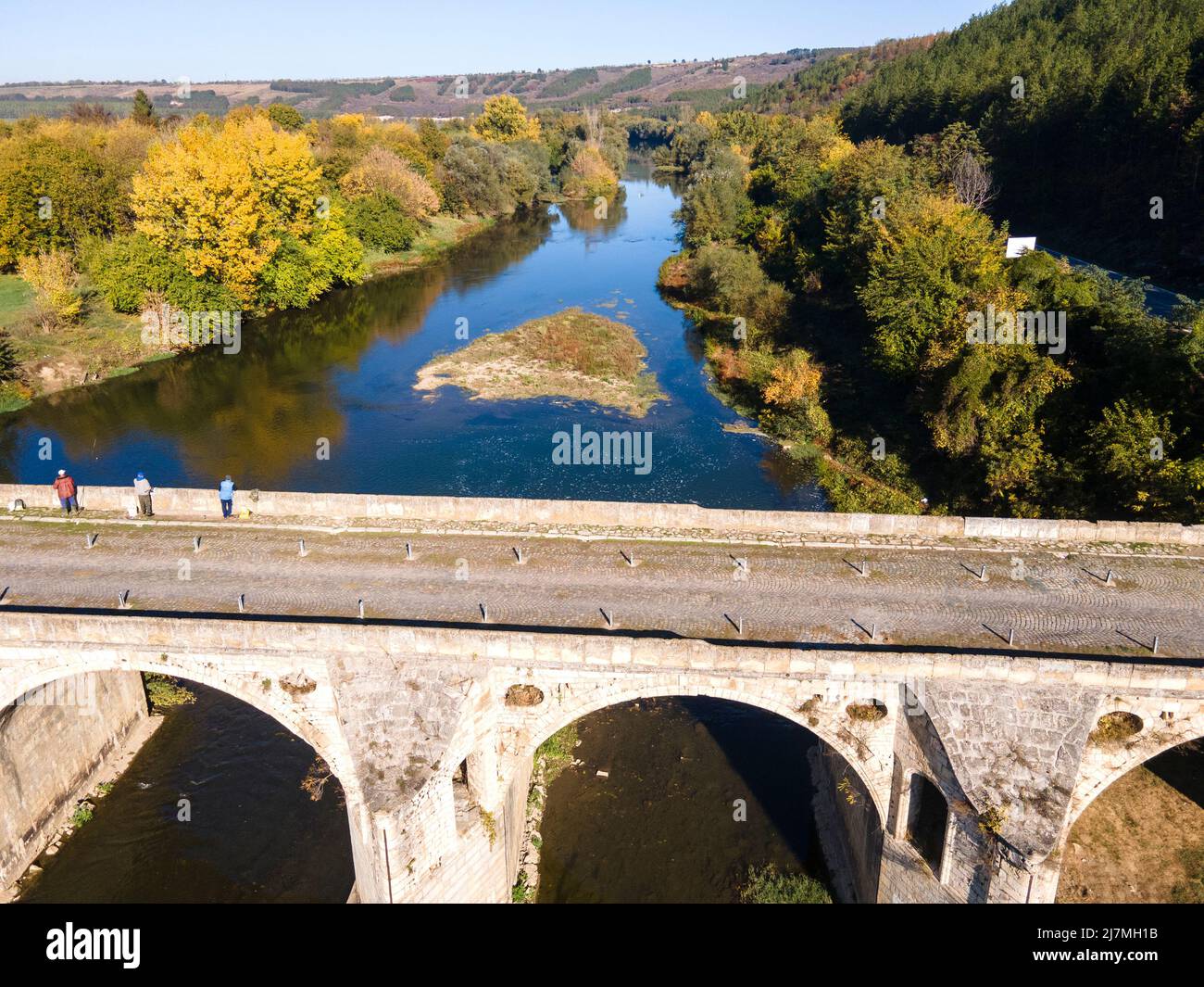 Aerial view of Nineteenth-century bridge over the Yantra River, known ...