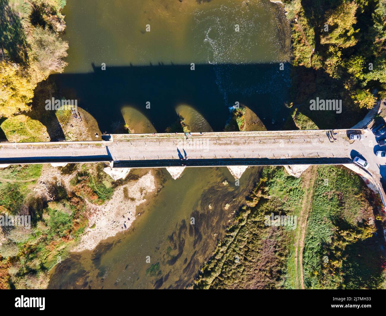 Aerial view of Nineteenth-century bridge over the Yantra River, known ...