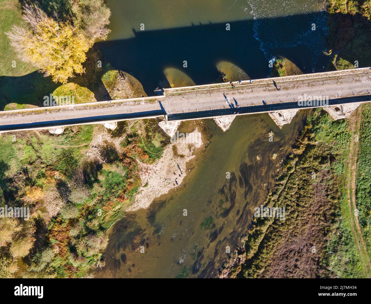 Aerial view of Nineteenth-century bridge over the Yantra River, known ...