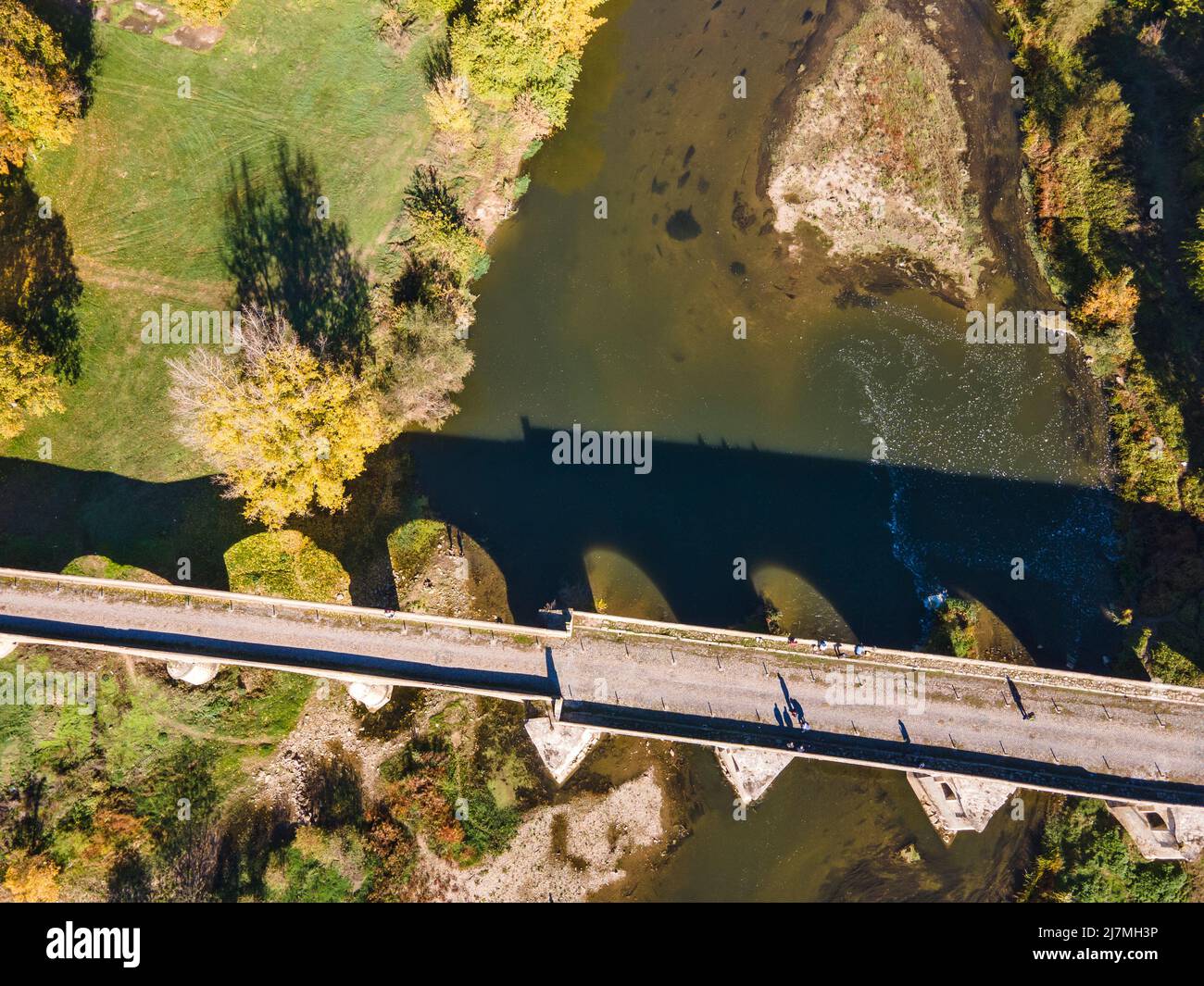 Aerial view of Nineteenth-century bridge over the Yantra River, known ...