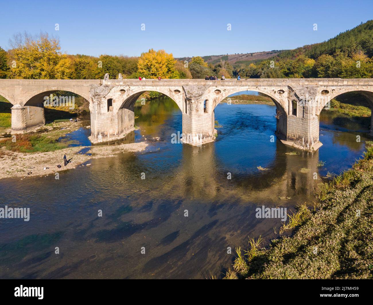 Aerial view of Nineteenth-century bridge over the Yantra River, known ...