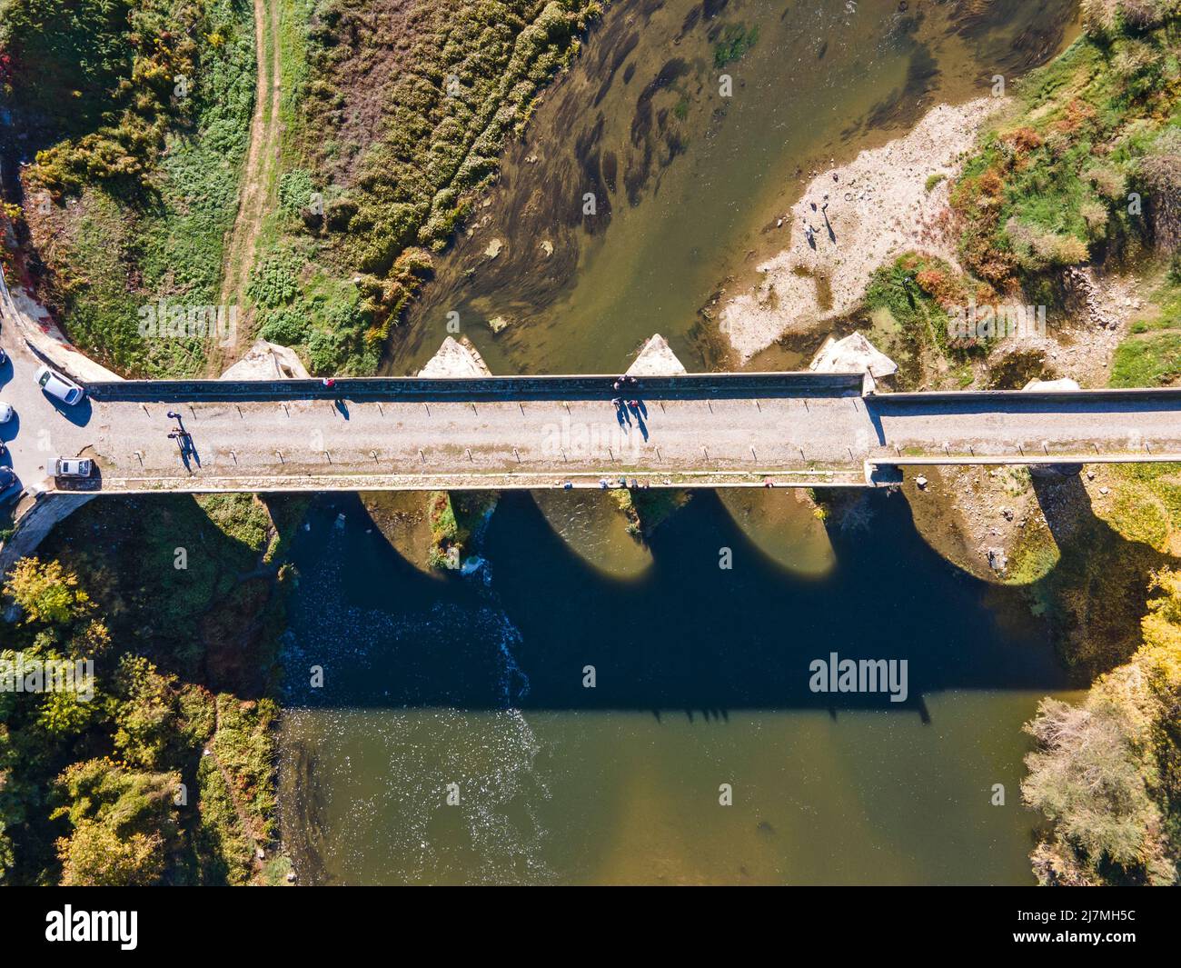 Aerial view of Nineteenth-century bridge over the Yantra River, known ...