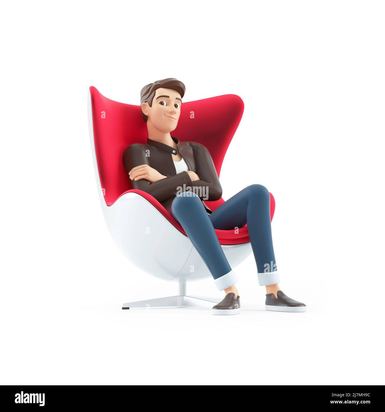 3d cartoon man sitting comfortably with arms crossed, illustration ...