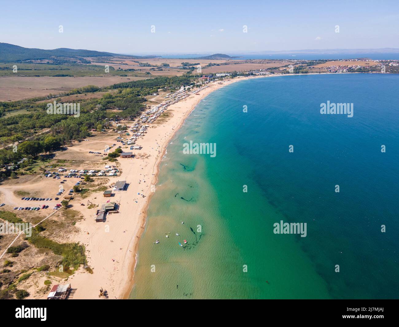 Aerial view of Gradina (Garden) Beach near town of Sozopol, Burgas ...