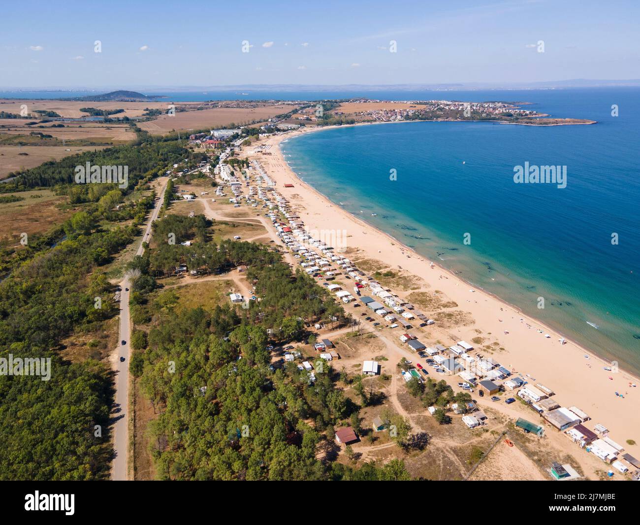 Aerial view of Gradina (Garden) Beach near town of Sozopol, Burgas ...