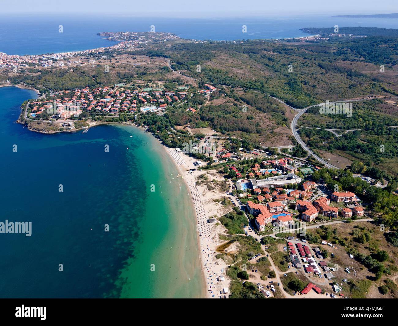 Aerial view of Gradina (Garden) Beach near town of Sozopol, Burgas ...